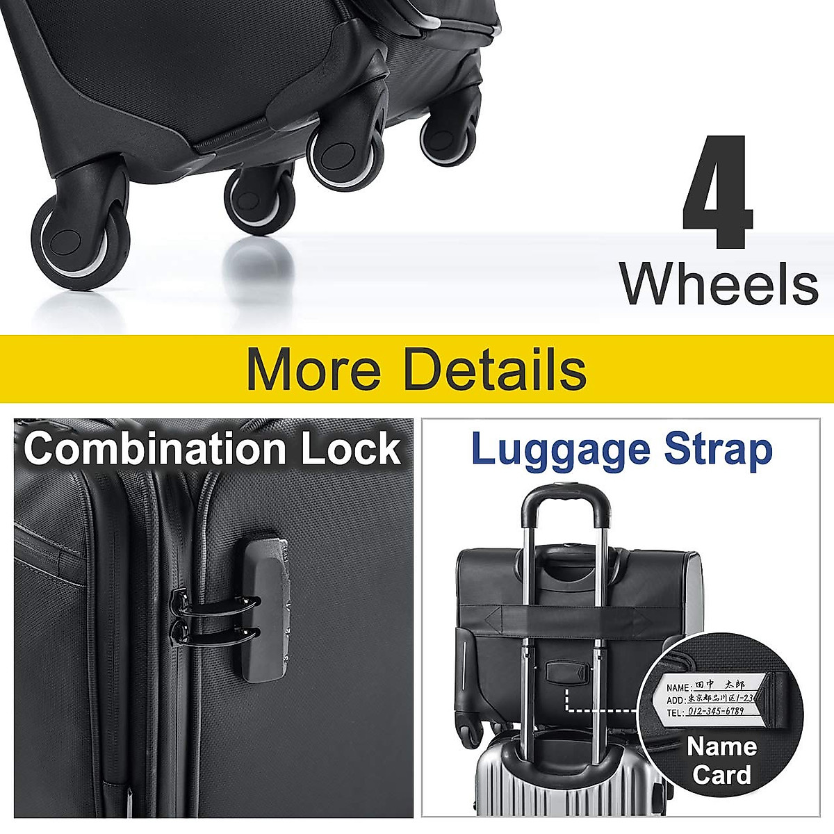 SANWA Rolling Laptop Bag with Lock, 22L Cabin Size, Water Resistant, Overnight Computer Briefcase on Wheels, Business & Travel &Carry On Luggage Bag with Telescoping Handle, 14-inch PC, for Men Women