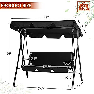 UPHYB Outdoor Patio Swing Chair, Porch Swing with Stand, Adjustable Canopy and Removable Cushions for Backyard, Garden, Poolside, Balcony