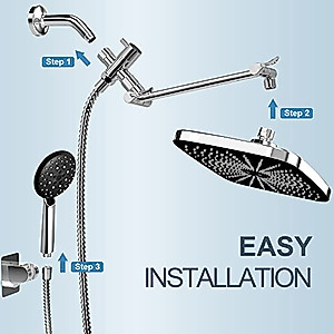 Veken 12 Inch Rain Shower Head with 5 Settings High Pressure Handheld Spray, Rainfall Shower Head with Adjustable Extension Arm, Chrome Dual Shower Head and Handheld Shower Head Combo with 70” Hose.
