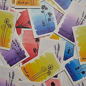 Festive Spice Flower Thank You Cards - Watercolor Designs - 48 Cards with Envelopes - Dandelion, Rose, Lavender, Forget Me Nots