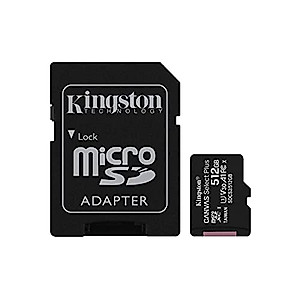Kingston 512GB microSDXC Canvas Select Plus 100MB/s Read A1 Class UHS-I Memory Card + Adapter (SDCS2/512GB)