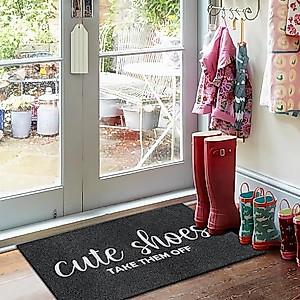 Welcome Mat Outdoor Entryway Cute Shoes Take Them Off Mats for Front Door with Rubber Backing Doormat Indoor Mat Polystyrene Non Slip Natural Mat Black
