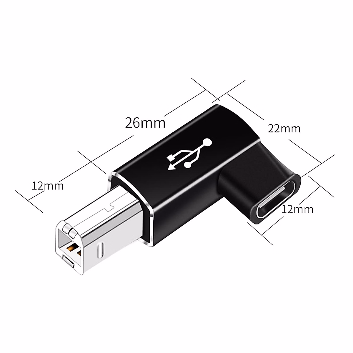 AreMe 2 Pack USB B to USB C Adapter, 90 Degree Right Angle Type C Female to MIDI Converter Compatible with Printer, Electric Piano, Laptops and More Type-C Devices