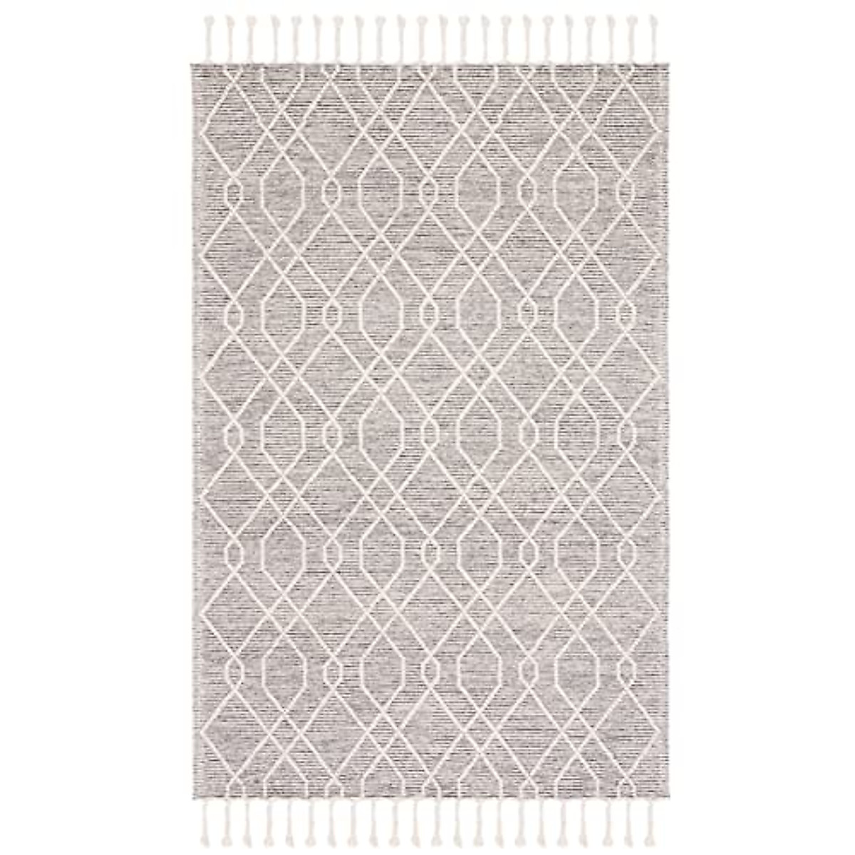 Safavieh Natura Collection Accent Rug - 4' x 6', Ivory & Black, Handmade Boho Geometric Braided Tassel Wool, Ideal for High Traffic Areas in Entryway, Living Room, Bedroom (NAT323A)
