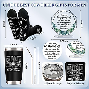 SIXVALA Employee Appreciation Gifts Set, Best Coworker Gifts for Men, 20 Oz Tumbler Thank You Gifts Basket with Scented Candle Socks Keychain Inspirational Acrylic Sign for Employee Teacher Professor