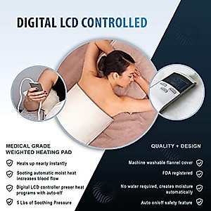 Moist Heating Pad with Auto Shut Off for Cramps and Back Pain by ThermoRelief - Extra Hot Medical Grade Pain Relieving Digital Electric Heat Therapy Pad (King Weighted)