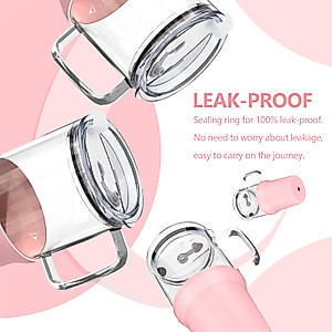 Sursip 32 oz Glass Tumbler with Handle, Glass Water Bottles with Lid and Straw, Reusable Iced Coffee Cup with Silicone Sleeve - Fits in Car Holder, BPA Free, Leak Proof, Dishwasher Safe (Pink)