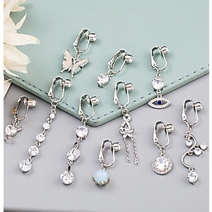 NICEIGHT 10PCS Faux Belly Button Rings for Women Dangle Belly Rings Clip On Belly Rings Butterfly Evil Eye Fake Navel Rings Non Piercing Jewelry S10