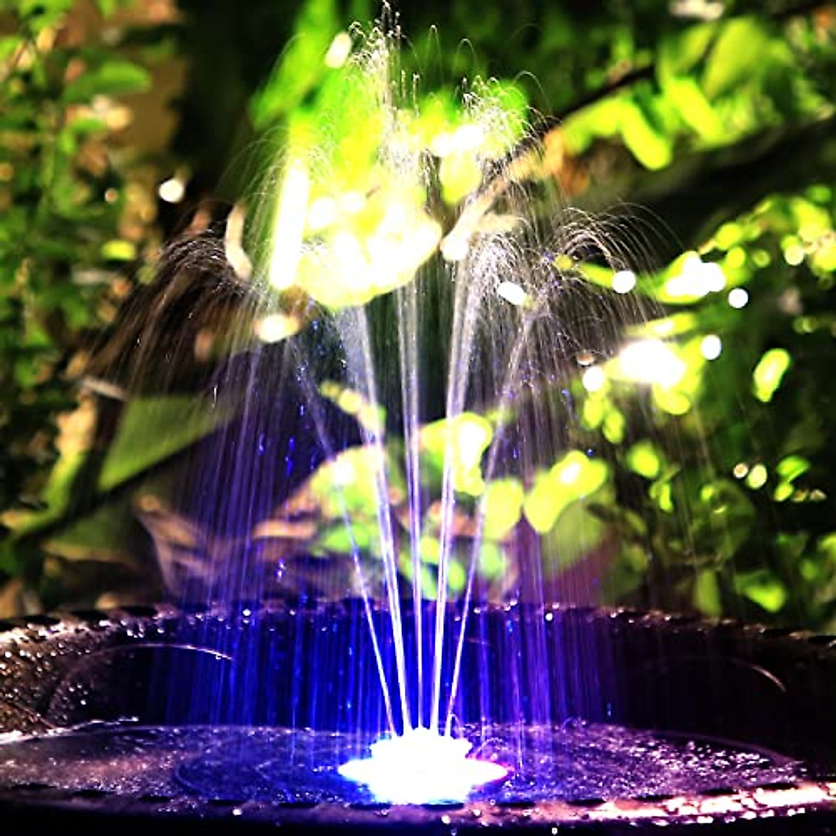 AMZtime Solar Fountain with Light, 5.5W LED Light Solar Birdbath Fountain, 3000mAh Battery & 8 Nozzles Solar Fountain Pump for Pond, Birdbath, Pool, Garden.