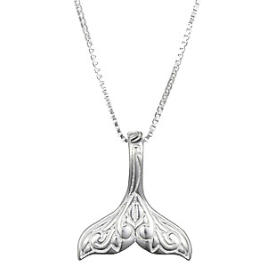 WRISTCHIE Sterling Silver Jewelry Mermaid Tail Fish Pendant Necklace 18"+2" (Silver)