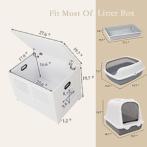 DINZI LVJ Hidden Cat Litter Box Enclosure, Flip Top Cat Washroom Furniture, Good Ventilation, Entrance Can Be on The Left or Right, Enclosed Cat Litter House Side Table for Most of Litter Box, White