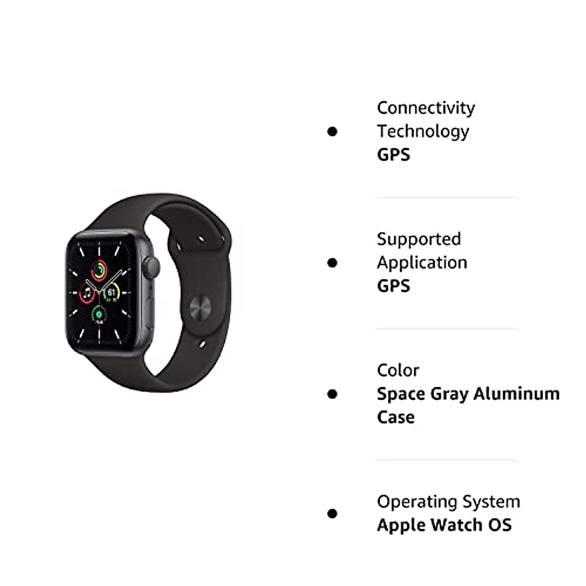 Apple Watch SE (GPS, 40mm) - Space Gray Aluminum Case with Black Sport Band (Renewed)