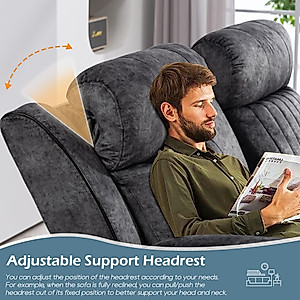 Consofa Zero Gravity Reclining Loveseat with Adjustable Headrest, Power Reclining Loveseat with Console, RV Wall Hugger Loveseat Recliner with USB & Type-C Ports for Living Room (Grey)