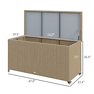 Outsunny 83 Gallon Deck Box, Large Outdoor Storage Chest, PE Wicker Trunk for Outside on Wheels for Garden Tools, Pool Supplies & Patio Furniture Cushions, Brown