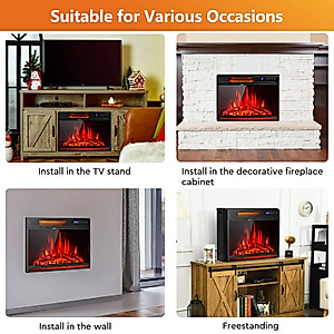 COSTWAY Electric Fireplace Insert 25-Inch Wide, 900/1350W Recessed and Freestanding Heater with Remote Control, 3 Flame Colors, 4 Brightness, Adjustable Temperature, Electric Fireplace for Indoor Use