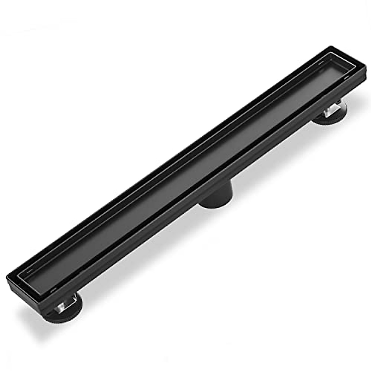 Dilvii 24 Inch Linear Shower Drain Tile Insert Matte Black, Stainless Steel Rectangle Floor Drain with Reversible Cover, Hair Catcher, Adjustable Feet