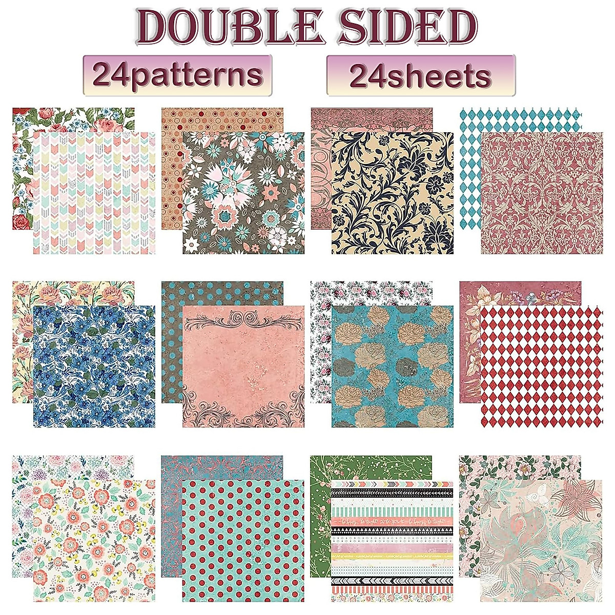 GLKTOPO Double-Sided Scrapbook Paper 12x12 Card Stock, Floral Patterned Scrapbooking Pack, Heavyweight Premium Printed Background, Theme Cardmaking Decor Craft for Art Project-24 Pages