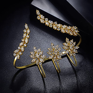 Aprilery Hand Palm Statement Ring for Women, Fashion Adjustable Multiple Finger Ring CZ Crystal Hand Cuff Bracelet Cocktail Costume Wedding Party Jewelry Ring Gifts for Her (Gold Palm, One Size)