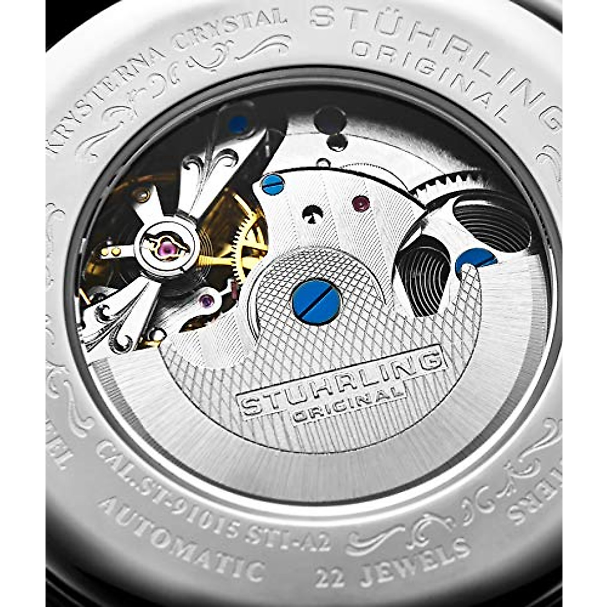 Stührling Original Mens Skeleton Watch Dial Automatic Watch with Calfskin Leather Band and - Dual Time, AM/PM Sun Moon