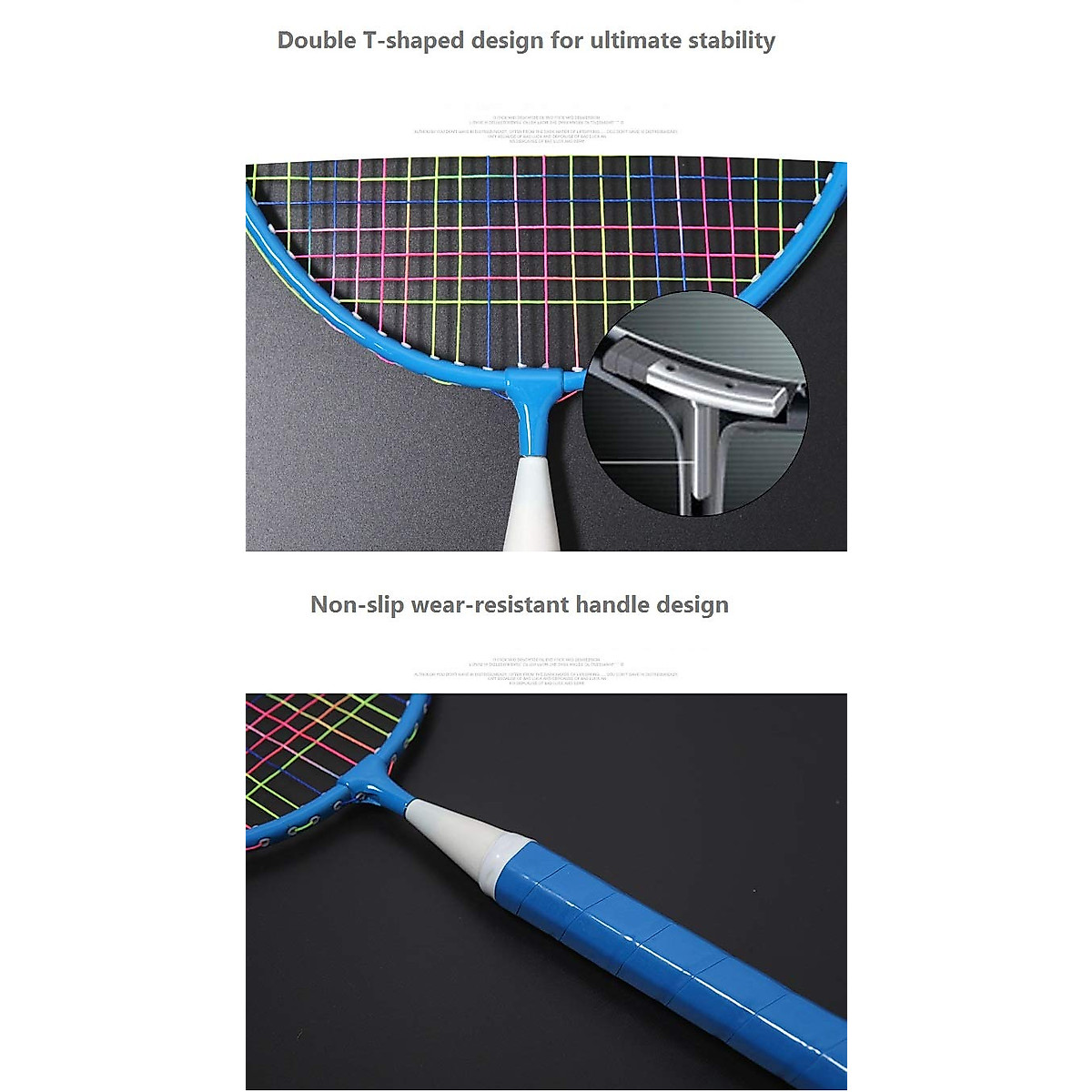 Badminton Racket for Children 1 Pair, Nylon Alloy Durable Badminton Racquet Set for Kids Indoor/Outdoor Sport Game（Including 4 Badminton and 2 Table Tennis） (Blue)