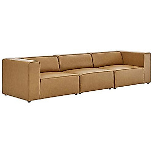 Modway Mingle Vegan Leather 3-Piece Sectional Sofa, Tan