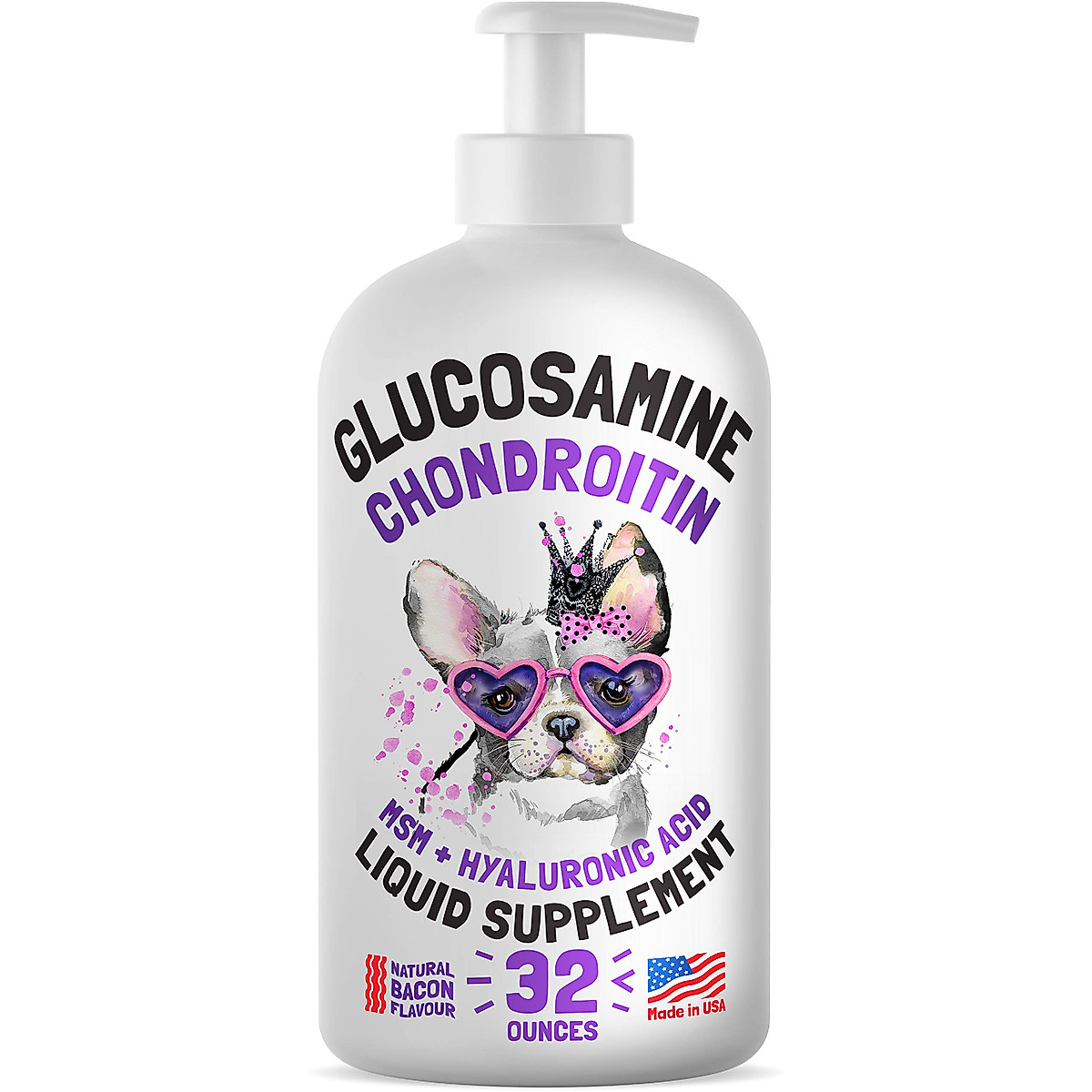 Hemp Hip & Joint Supplement for Dogs 30 Soft Chews and Liquid Glucosamine for Dogs Bacon Flavour with Chondroitin, MSM & Hyaluronic Acid 32 oz
