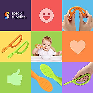 Special Supplies Duo Spoon Loops Oral Motor Therapy Tools, 2 Pack, Textured Stimulation and Sensory Input Treatment for Babies, Toddlers or Kids, BPA Free Silicone with Flexible, Easy Handle