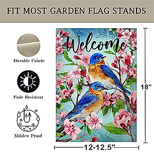 Artofy Welcome Spring Bluebird Home Decorative Birds Garden Flag, Yard Outside Decor, Summer Flowers Outdoor Small Burlap Decoration Double Sided 12 x 18