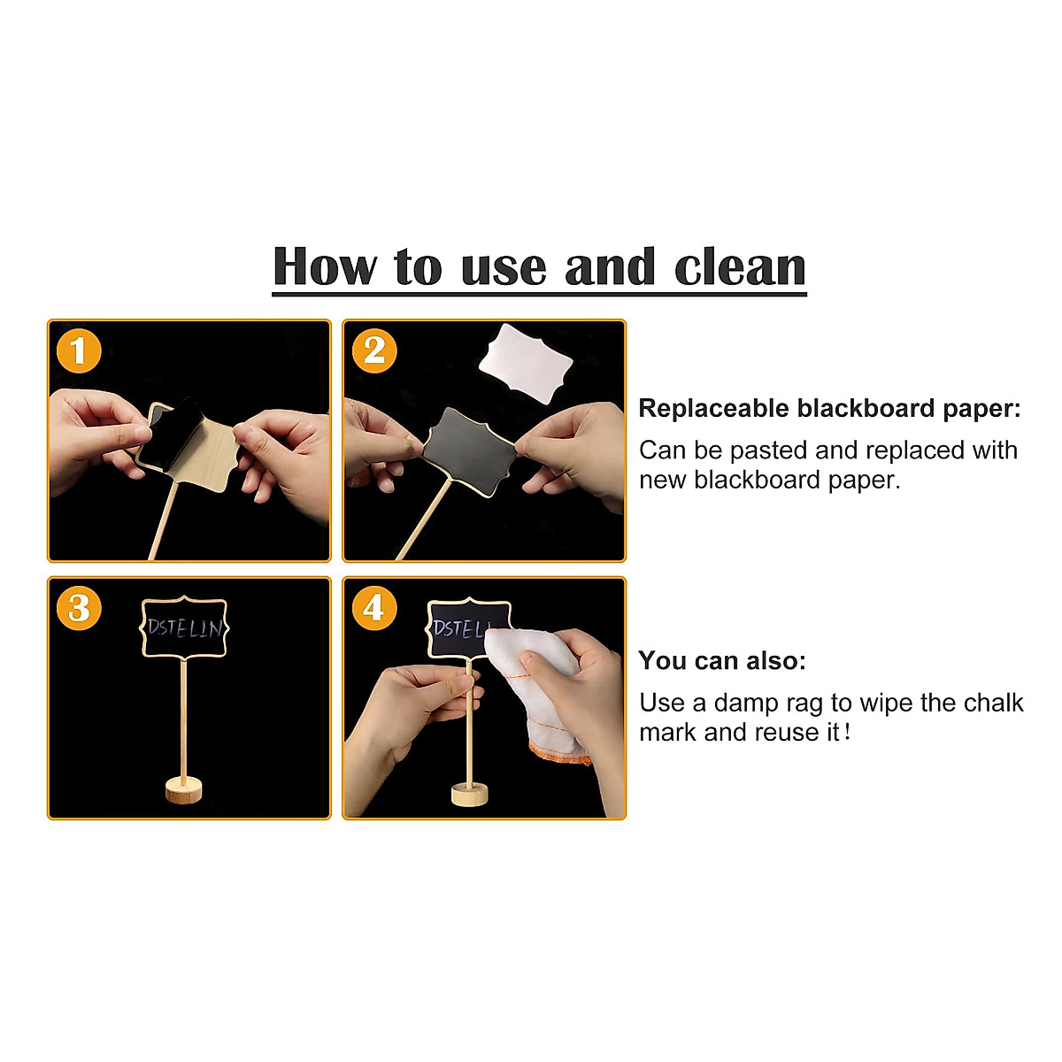 15 Pack Wood Mini Chalkboard Signs (Water-Based Chalk and Replacement Stickers Are Included) Small Rectangle Chalkboards Blackboard for Weddings, Message Board Signs and Special Event Decorations