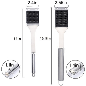 2 Pack Grill Brush and Scraper, 16.5” & 14” Wire BBQ Grill Brush for Outdoor Grill, 304 Stainless Steel Cleaning Brush BBQ Grill Accessories, Safe Grill Cleaner Brush-Ideal Gift for Men/Dad BBQ Brush