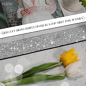 WERFORU Women Rhinestone Wide Crystal Elastic Dress Belt Bling Sparkle Stretch Shiny Party Waist Belt