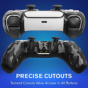 Fosmon Non-Slip Silicone Protective Case Compatible with Sony PS5 Controller (2 Pieces – Camo Black/Blue) Anti-Sweat Case Cover with 8 Pro Thumb Caps