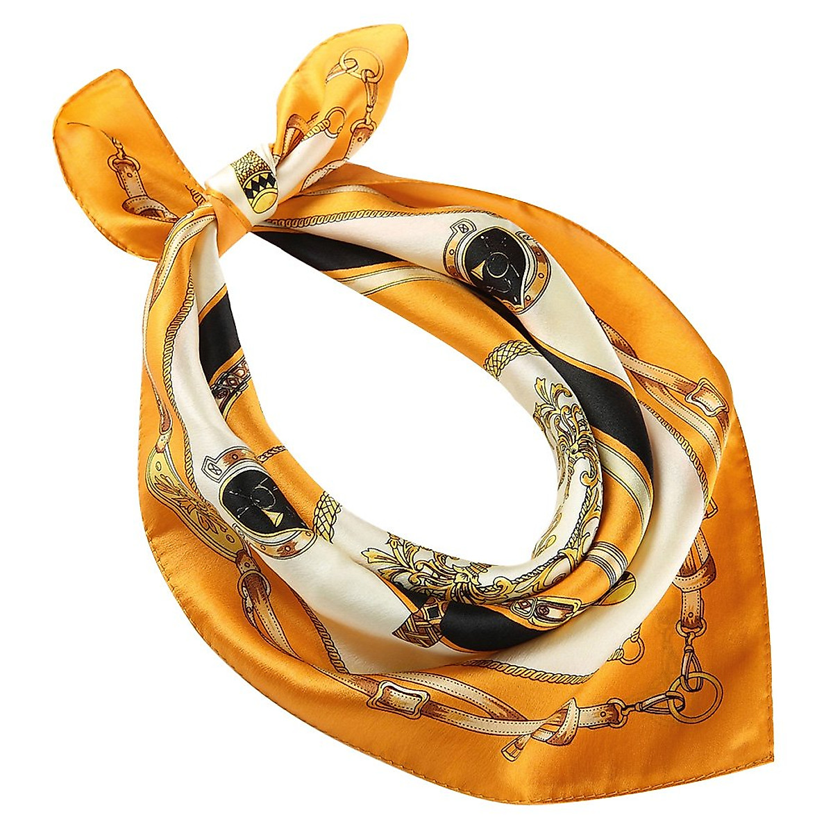 ANDANTINO 100% Real Mulberry Silk Scarf -21'' x 21''- Lightweight Neckerchief –Women Men Small Square Digital Printed Scarves (Orange)