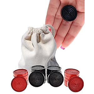WE Games Checkers Pieces Only, Wooden Checker Board Game Pieces, 24 Red and Black Stackable Pieces, Drawstring Storage Bag, 1.062 Diameter