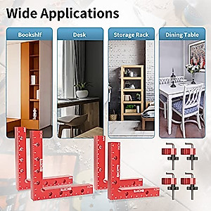 DICATTE 90 Degree Positioning Square Right Angle Clamp(5.5" +4.7") Aluminum Alloy Woodworking Carpenter Tool,4 Pcs Right Angle Clamps With 4 Clamps,For Picture Frame Box Cabinets Drawers (RED)