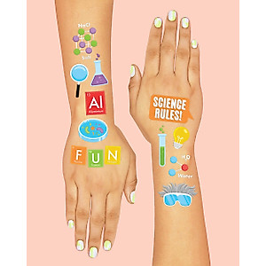 xo, Fetti Science Party Temporary Tattoos - 62 Silver Foil Styles | Future Mad Scientist Birthday Party Supplies, Educational Science Favors, Scientific Arts and Crafts