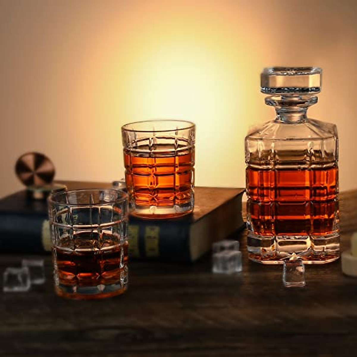 Whiskey Decanter Set With Glasses, Whiskey Glasses Set of 4 with Wooden Base,Crystal Wine Decanter for Men 750ML