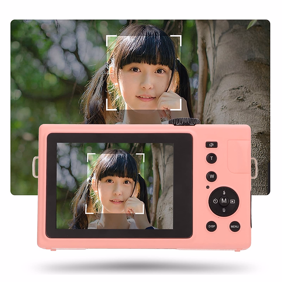 Digital 1080P FHD Mini Video Camera 24MP with 3 inch LCD Screen, Portable Micro Single Mirrorless Camera 16X Digital Zoom, Rechargeable Students Compact Pocket Camera, for Kids,Adult,Beginners(Pink)