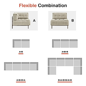 MCombo Modular Sofa Couch with Removable Cushion, 2 Seaters Accent Sofa Chair for Living Room, Apartment, Office 4663+4644 (Ivory)