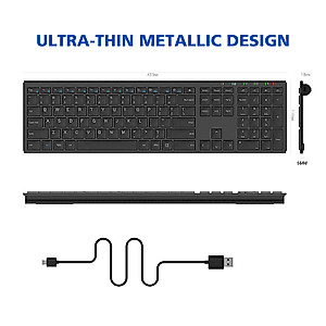 Rechargeable Wireless Keyboard, cimetech Compact Full Size Wireless Keyboard (Black)