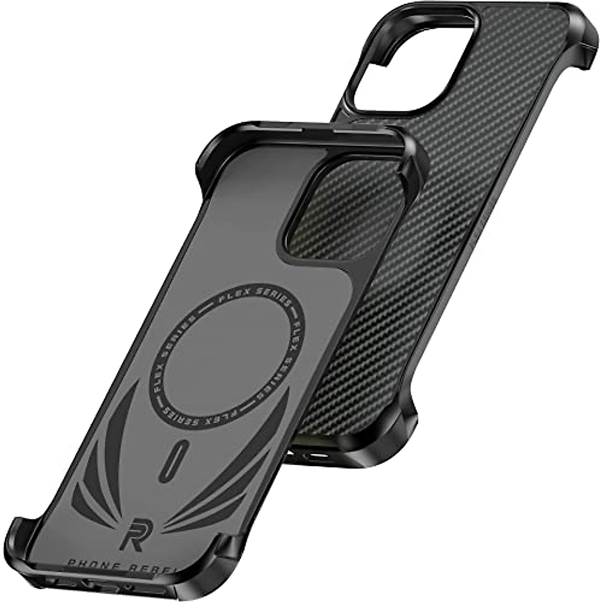 Phone REBEL iPhone 13 Pro Max Case [Flex Series] Exposed Sides for Comfort, Aramid Fiber, MagSafe Compatible, Protective Raised Corners, Slim Frameless Case for iPhone 13 Pro Max 6.7 2021 (Flex Black)