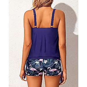 Yonique Blouson Tankini Swimsuits for Women 2 Piece Flamingo Bathing Suits Tops with Boyshorts Modest Loose Fit Swimwear M