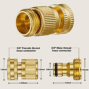 Gsinodrs Garden Hose Quick Connect Fittings, Brass Hose Quick Connectors, 3/4 Inch GHT Quick Connector Fittings, Leak Proof Water Hose Male Female Adapters, 2 Sets with 4 Rubber Gaskets