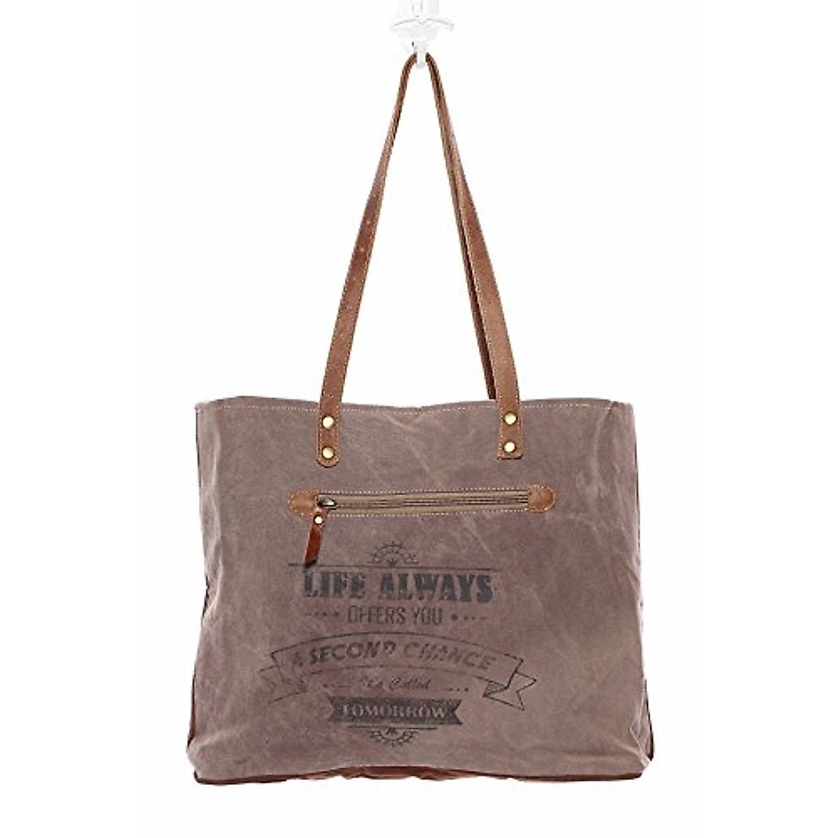 Myra Bag Cotton & Cowhide Upcycled Canvas Tote Bag S-1136
