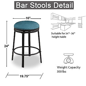 OUllUO Industrial Blue Bar Stool, 24" Counter Height, PU Leather, Backless Round Saddle, 16" Seat, 17.3 lbs, 1 Pc