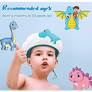 2 Pack Baby Shower Cap for Kids Hair Washing Shield Toddler Bath hat Baby Shower Visor Baby Shampoo Cap Head Protector Cute Dinosaur Shape Makes Baby Bath More Fun Blue