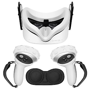 TNP Silicone Cover Set for Oculus Quest 2 Meta Quest 2 Controller Protector White 3 in 1 Silicone VR Face Cover, Protective Lens Cover, VR Headset Skin Shell Accessories for Oculus Quest 2