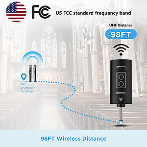 Wireless Microphone,Plug&Play Microphone for Singing,Karaoke,Dual Cordless Dynamic Handheld Wireless Mic with Rechargeable Receiver for 1/4'',1/8'',Clear Sound for Adult,Wedding,Party,Church,UHF 98FT