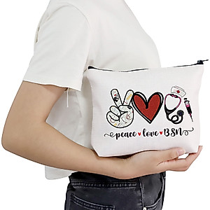 POFULL BSN Nurse Graduation Gift BSN Degree Nursing School Gift Peace Love BSN Cosmetic Bag Happy Nurse Day Gift (peace love BSN bag)