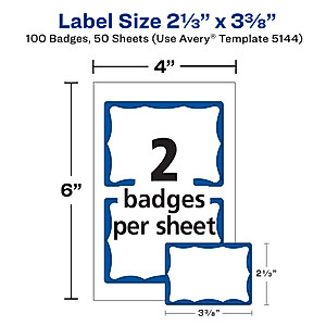Avery Name Tags, White with Blue Border, 100 Removable Name Badges (05144)